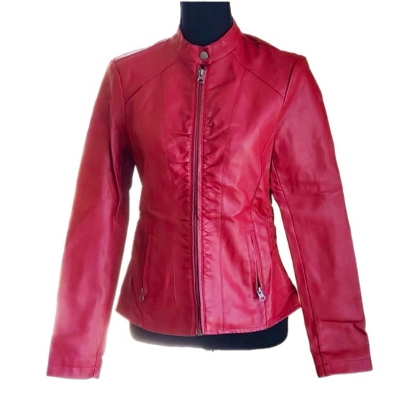 Baccini | Jackets & Coats | Red Baccini Faux Leather Jacket | Poshmark